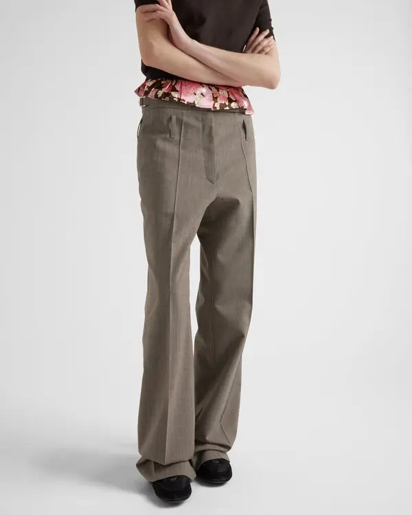 Prada Technical Wool Pants With Belt - Clay Grey | Editorialist